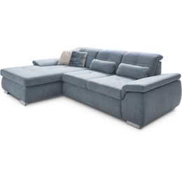 Die PlanBar Ecksofa &raquo;MP-IN16037 L-Form mit Kaltschaum-Polsterung&laquo; mit Sitztiefenverstellung & Zierkissen blau 100% Polyester
