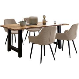 Salesfever Essgruppe &raquo;Stilvolle Essgruppe&laquo; Set, 5 Stk. tlg. 5-teiliges Set aus ge&ouml;ltem, gewachstem Massivholz beige Massivholz, Metall, Polyester