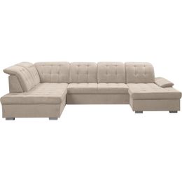WERK2 Wohnlandschaft »Kordula-New Multifunktion Couch, Breite 332cm, U-Form« Sofa in U-Form mit Schlaffunktion & Bettkasten, Schlafcouch Creme