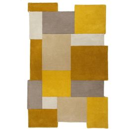 FLAIR RUGS Wollteppich &raquo;Abstract Collage, 100% Wolle&laquo; rechteckig 11 mm H&ouml;he Karo Design, Patchwork, modern, mehrfarbig, Wohnzimmer, Schlafzimmer gelb 