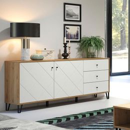 Places of Style Sideboard &raquo;Tarragona&laquo; Sideboard, 2 T&uuml;ren, 3 Schubkasten & Soft-Close - (B/T/H) 183/40/76 cm wei&szlig;
