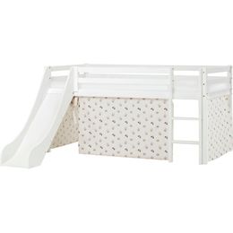 Hoppekids Hochbett &raquo;&laquo;Pets Natur&raquo;&laquo; Rutsche & Vorhang Grau und viel Auswahl wei&szlig; Bett: 100% Massivholz, Nordische Kiefer;Rutsche: MDF;Vorhang: 100% Baumwolle;