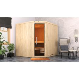 Weka Sauna &raquo;Element-Ecksauna VARBERG 3&laquo; vorgefertigte Elemente, moderne Ganzglast&uuml;r beige
