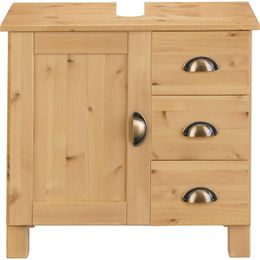 Home Affaire Waschbeckenunterschrank &raquo;Oslo&laquo; Kiefer, 1 T&uuml;r und 3 Schubk&auml;sten, Breite 60 cm, H&ouml;he 55 cm beige MDF, Massivholz
