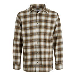 Jack & Jones Langarmhemd JACK & JONES "JJJOSHUA CHECK SHIRT LS", Herren, Gr. M, N-Gr, monks robe, Web, Obermaterial: 60% Baumwolle, 40% Polyester, Hemden