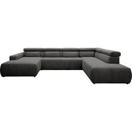 DOMO collection Wohnlandschaft »Brandon, belastbar bis 140kg/ Sitz, B/T: 359/228 cm, U-Form« mit Sitztiefenverstellung, Cord, grau grau