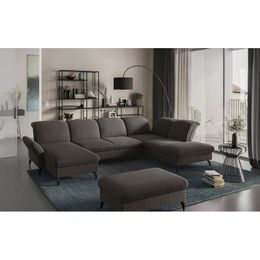 Sit & More sit&more Wohnlandschaft &raquo;Leandro U-Form&laquo; Wahlweise mit Bett-, Kopfteil - und Armlehnfunktion, sowie Bettkasten grau 100% Polyester