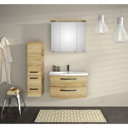 Badezimmerspiegelschrank &raquo;Serie 4010 Badezimmer-Spiegelschrank inkl. LED-Beleuchtung im Kranz&laquo; Badschrank 82 cm breit, 3 T&uuml;ren, 6 Glas-Einlegeb&ouml;den, 