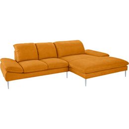 W.Schillig Ecksofa &raquo;enjoy&MORE, Designsofa, elegant und bequem, L-Form&laquo; mit Sitztiefenverstellung, F&uuml;&szlig;e silber matt, Breite 310 cm gelb Chenille-