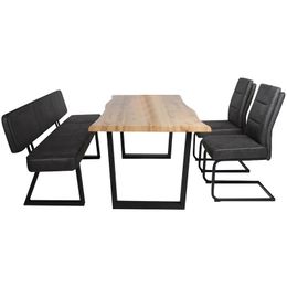 Duo Collection Essgruppe &raquo;Esszimmergruppe Thea & Tara & Marga Bank&laquo; Set, 4-tlg., 4 Stk. tlg. Baumkantentisch, St&uuml;hle mit Taschenfederkern, robuste Metallgestelle 