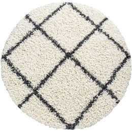 Paco Home Hochflor-Teppich &raquo;Kalmar 441&laquo; rund 40 mm H&ouml;he Scandi Design, Rauten Muster, weich & kuschelig beige Polypropylen