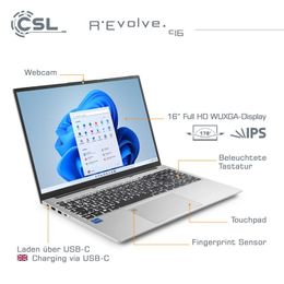 CSL Notebook &raquo;R'Evolve C16&laquo; 40,64 cm / 16 &prime;&prime; Intel Core i5 Iris Xe Graphics 4.000 GB SSD silber Windows 11 Home/Pro, 64 Bit