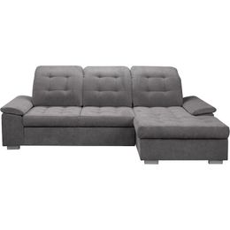 WERK2 Ecksofa &raquo;Carmen, mit Bettfunktion & Bettkasten, optional Sitztiefenverstellung&laquo; mit Sitztiefenverstellung, Luxus-Microfaser Chenille, Grau grau 