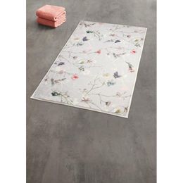 Kleine Wolke Badematte &raquo;Flores&laquo; H&ouml;he 5 mm rutschhemmend beschichtet fu&szlig;bodenheizungsgeeignet romantisch verspieltes Design mit Blumen und Schmetterlingen bunt 