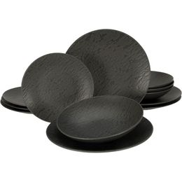 Creatable Teller-Set »Schiefer Black« robuste, kratzfeste, seidenmatte Glasur Schwarz