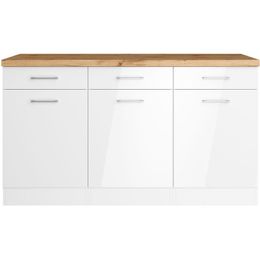 KOCHSTATION Unterschrank &raquo;KS-Milan&laquo; Unterschrank 150 cm, matte oder hochgl&auml;nzende Fronten wei&szlig; MDF