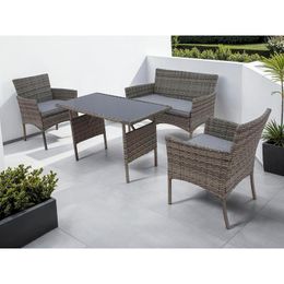 Konifera Gartenlounge-Set »Balkonset »Ronda«« Set, 1x2er Sofa, 2 Sessel, Tisch 56x110x65 cm, inkl. Auflagen, 7 Stk. tlg. Stahl/Polyrattan Schwarz +...