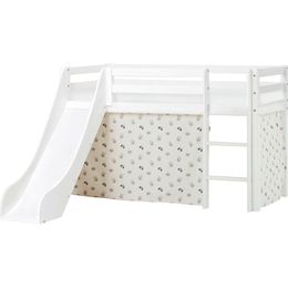 Hoppekids Hochbett &raquo;&laquo;Pets Natur&raquo;&laquo; Rutsche & Vorhang Grau und viel Auswahl wei&szlig; Bett: 100% Massivholz, Nordische Kiefer;Rutsche: MDF;Vorhang: 100% Baumwolle;