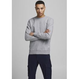 Jack & Jones Sweatshirt JACK & JONES "JJEBASIC mit Flaglabel und weicher Baumwollmischung", Herren, Gr. M, grau (hellgrau, meliert), Sweatware, Obermaterial: 100% Baumwolle, unifarben, normal hüftlang, Rundhals, Rippbündchen, Sweatshirts, unifarben, modisch, regular fit, Baumwolle, Rundhals