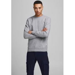 Jack & Jones Sweatshirt JACK & JONES "JJEBASIC mit Flaglabel und weicher Baumwollmischung", Herren, Gr. XXL, grau (hellgrau, meliert), Sweatware, Obermaterial: 100% Baumwolle, unifarben, normal h&uuml;ftlang, Rundhals, Rippb&uuml;ndchen, Sweatshirts Sweatshirt, unifarben, modisch, regular fit, Baumwolle, Rundhals