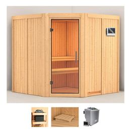 Karibu Sauna »Jarin« Set, Ofen 9 kW Bio externe Strg easy naturbelassen