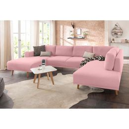 Home Affaire Wohnlandschaft &raquo;Lasse U-Form&laquo; im scandinavischem Stil mit Holzf&uuml;&szlig;en rosa Filzoptik (100% Polyester);Luxus-Microfaser (100% Polyester);