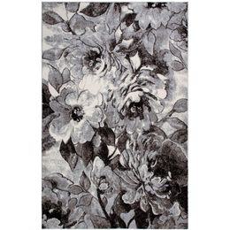 my home Teppich »Almrose« rechteckig 9 mm Höhe mit besonders weichem Flor, Blumen Muster, florales Design, Kurzflor grau Obermaterial: 100%...