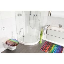 Sanilo Badaccessoire-Set &raquo;Rainbow&laquo; bestehend aus WC-Sitz, Badteppich und Waschbeckenst&ouml;psel bunt Kunststoff, MDF, Polyester