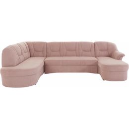 DOMO collection Wohnlandschaft &raquo;Sarafina, zeitlos und komfortabel, optional mit Federkern, U-Form&laquo; wahlweise mit Bettfunktion rosa Luxus-Microfaser (