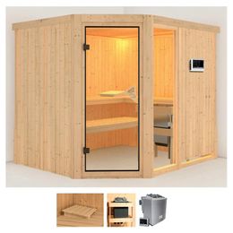 Karibu Sauna &raquo;Frigga 3&laquo; Set, Ofen 9 KW externe Strg easy naturbelassen
