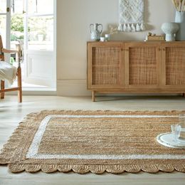 FLAIR RUGS Teppich &raquo;Grace aus Jute mit Muschelrandsaum&laquo; rechteckig 4 mm H&ouml;he Teppich aus 100% Jute wei&szlig; Jute