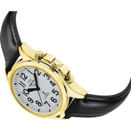 MASTER TIME Damen MASTER TIME Funkuhr &raquo;Sprechende Funkuhr&laquo; Quarzuhr, Armbanduhr, Damenuhr, Lederarmband, analog schwarz