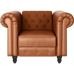 Chesterfield-Sessel &raquo;Felix&laquo; mit R&uuml;ckenlehne 3-fach verstellbar, Beine Massivholz, Sitzh&ouml;he 46 cm braun