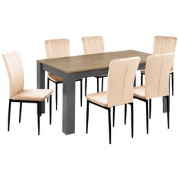 Home Affaire Essgruppe &raquo;Bergamo Tisch St&uuml;hle Speisezimmer Bestseller&laquo; Set, 7 Stk. tlg. moderne 7-tlg Tischgruppe, Unser Bestpreis beige FSC -