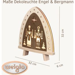 Weigla LED Lichterbogen &raquo;Engel und Bergmann, Dekoleuchte aus Holz, NATUR-BRAUN, Made in Germany&laquo; 1 Stk. Erzgebirge garantiert, Weihnachtsdeko Innen, 