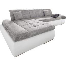 DOMO collection Ecksofa »Moric Luxus - B/T/H 300/172/80 cm, XXL-Format« L-Form, 140kg Belastung/Sitz, in Cord, Chenille, Kunstleder weiß-grau