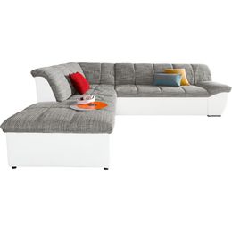 DOMO collection Ecksofa »Splash, aktuelle Sitz- und Rückensteppung, Materialmix, L-Form« wahlweise mit Bettfunktion weiß/grau