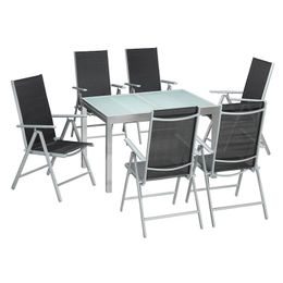 Merxx Garten-Essgruppe &raquo;Lima&laquo; Set, 7 Stk. tlg. inkl. 6 Sesseln und ausziehbarem Tisch (120 - 180 cm) schwarz Obermaterial: 100% Polyester