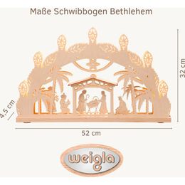 Weigla LED Schwibbogen &raquo;Bethlehem, Holz Lichterbogen, NATUR, Christi Geburt, Made in Germany&laquo; 1 Stk. Erzgebirge garantiert, Weihnachtsdeko Innen, 