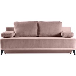 WERK2 Schlafsofa &raquo;Rosso Breite 204, Liegefl&auml;che 140/200cm. aktueller Cord Materialmix&laquo; 2-Sitzer Sofa und Schlafcouch mit Federkern & Bettkasten rosa 