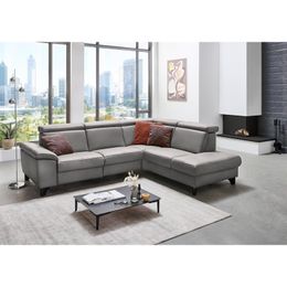 Die PlanBar Ecksofa &raquo;PN-EM23166 L-Form&laquo; optional mit Kopfteilverstellung und Stauraum grau
