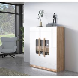 FORTE Highboard &raquo;Attention&laquo; Highboard, Beleuchtung, Soft Close,Glast&uuml;re, Stauraum wei&szlig; Spanplatte