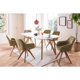 Salesfever Essgruppe &raquo;Eleganter Tisch inkl. St&uuml;hle&laquo; 5-teilige Samtverlours-Sitzgruppe, drehbare St&uuml;hle, 180cm Tischbreite wei&szlig; MDF, Massivholz, 