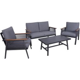 Garden Pleasure Gartenlounge-Set &raquo;, Lounge-Gruppe &raquo;DENIA&laquo;&laquo; 2 Sessel, 1 Sofa, Tisch LxB: 55,5x100 cm, inkl grauen Kissen beige Aluminium