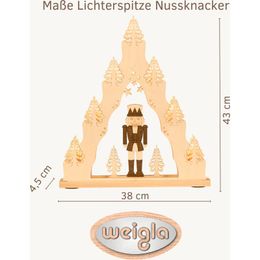 Weigla LED Schwibbogen &raquo;Nussknacker, Lichterspitze aus Holz, NATUR-BRAUN, Made in Germany&laquo; Erzgebirge garantiert, Weihnachtsdeko Innen, Weihnachtsbeleuchtung