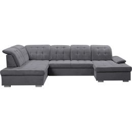WERK2 Wohnlandschaft »Kordula-New Multifunktion Couch, Breite 332cm, U-Form« Sofa in U-Form mit Schlaffunktion & Bettkasten, Schlafcouch Grau