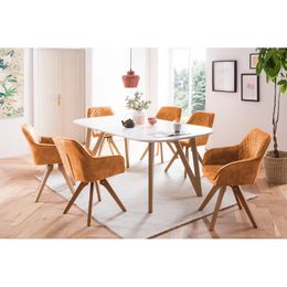 Salesfever Essgruppe &raquo;Eleganter Tisch inkl. St&uuml;hle&laquo; 5-teilige Samtverlours-Sitzgruppe, drehbare St&uuml;hle, 180cm Tischbreite wei&szlig; MDF, Massivholz, 