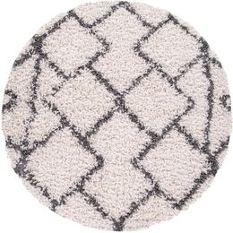 Paco Home Hochflor-Teppich »Kalmar 450« rund 44 mm Höhe Shaggy, Scandi Design, modernes Rauten Muster, weich & kuschelig creme/anthrazit...