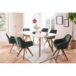 Salesfever Essgruppe &raquo;Eleganter Tisch inkl. St&uuml;hle&laquo; 5-teilige Samtverlours-Sitzgruppe, drehbare St&uuml;hle, 180cm Tischbreite wei&szlig; MDF, Massivholz, 
