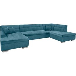 DOMO collection Wohnlandschaft &raquo;Aversa U-Form&laquo; wahlweise mit Bettfunktion, frei im Raum stellbar blau Luxus-Microfaser (100% Polyester);Struktur (100%